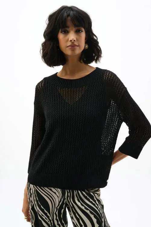 Joseph Ribkoff Acrylic Blend Open Stitch Sweater - Black