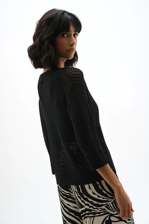 Joseph Ribkoff Acrylic Blend Open Stitch Sweater - Black