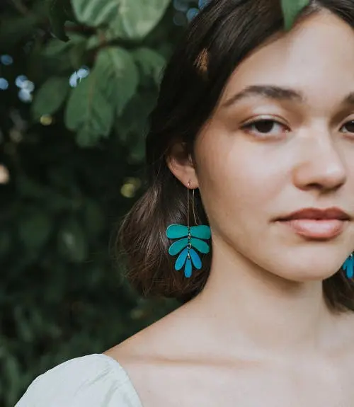 MATR BOOMIE Chameli Dangling Leaf Earrings - Teal