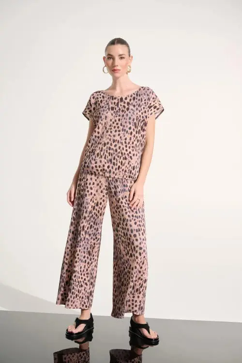 Joseph Ribkoff Pleated Animal Print Wide Leg Pants