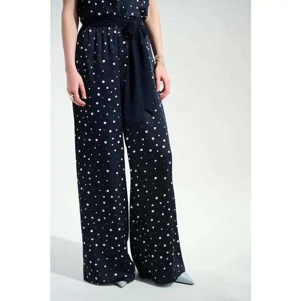 Joseph Ribkoff Satin Dot Print Wide Leg Pants With Sash