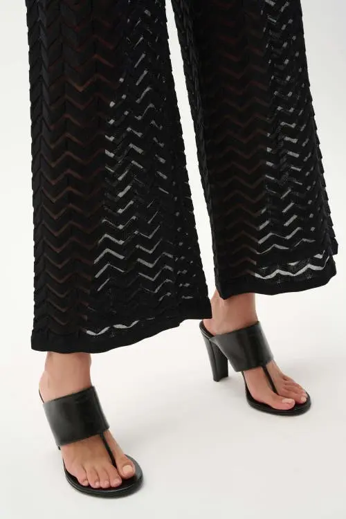 Joseph Ribkoff Viscose Jacquard Knit Chevron Stitch Culotte Pants