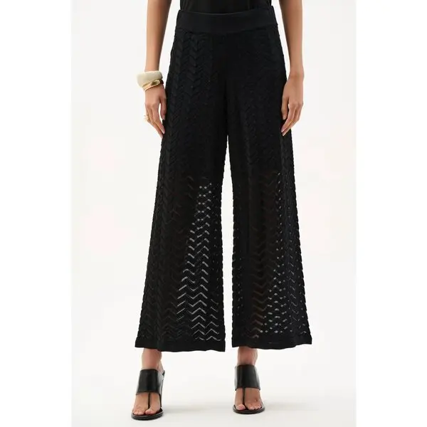 Joseph Ribkoff Viscose Jacquard Knit Chevron Stitch Culotte Pants - Black
