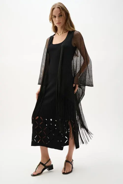 Joseph Ribkoff Bohemian Open-front Kimono - Black