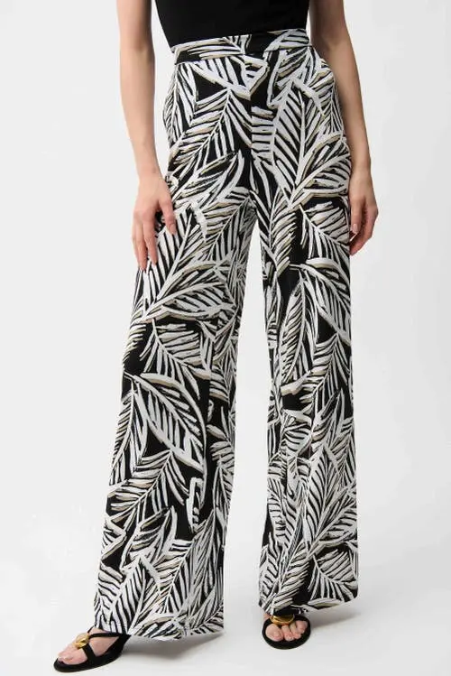 Joseph Ribkoff Silky Knit Tropical Print Wide-leg Pull-on Pants