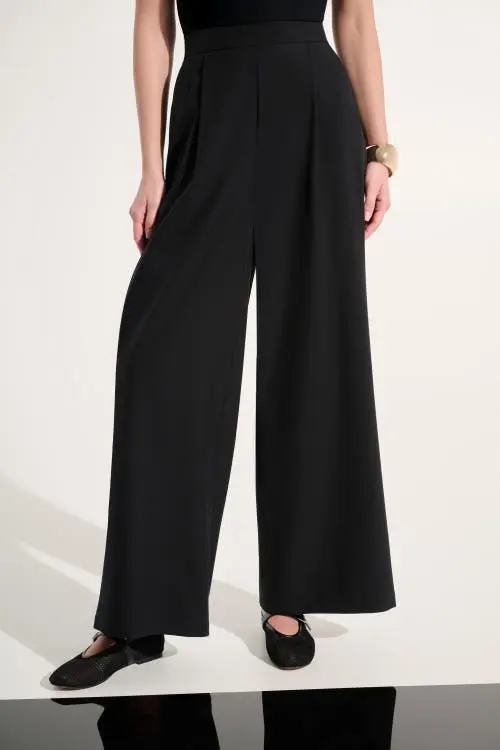 Joseph Ribkoff Stretch Woven Pull-on Wide Leg Pants - Black