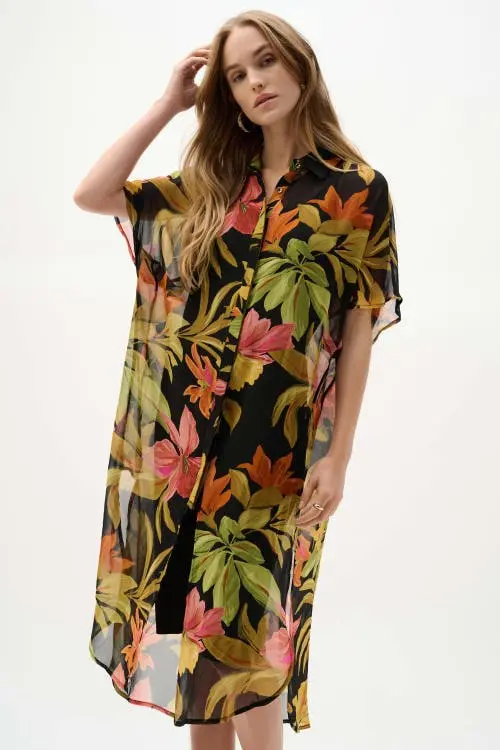 Joseph Ribkoff Chiffon Tropical Print Blouse