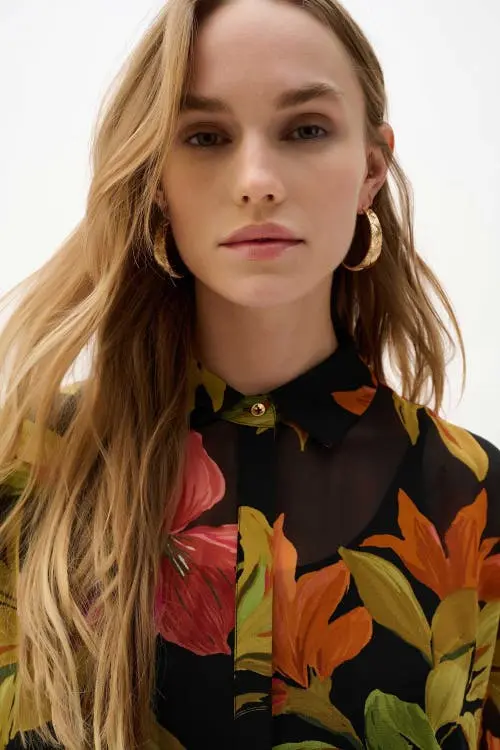 Joseph Ribkoff Chiffon Tropical Print Blouse