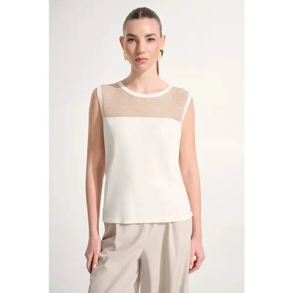 Joseph Ribkoff Knit Cami With Mesh Yoke - Vanilla/gold