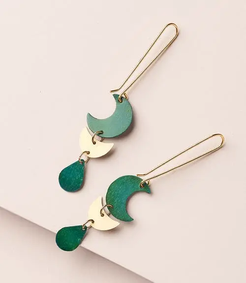 MATR BOOMIE Rajani Moon Phase Drop Earrings - Teal