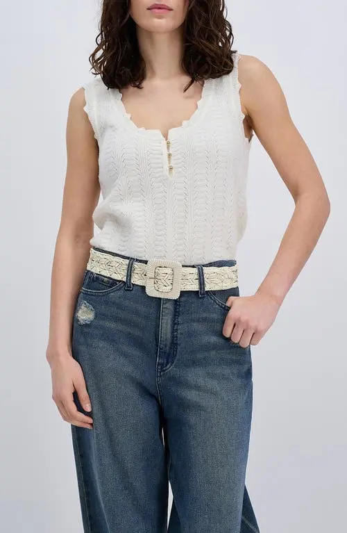 Sam Edelman Woven Raffia And Leather Belt - Bone