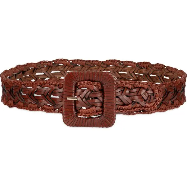 Sam Edelman Woven Raffia And Leather Belt - Cognac