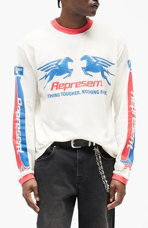 REPRESENT Long Sleeve Cotton Graphic T-shirt - Flat White