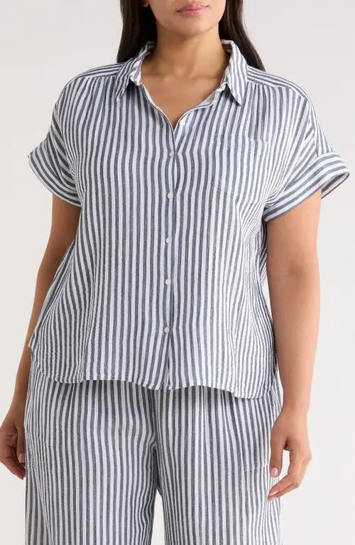 Caslon Cotton Gauze Button-up Shirt - Navy- White Brianne Stripe