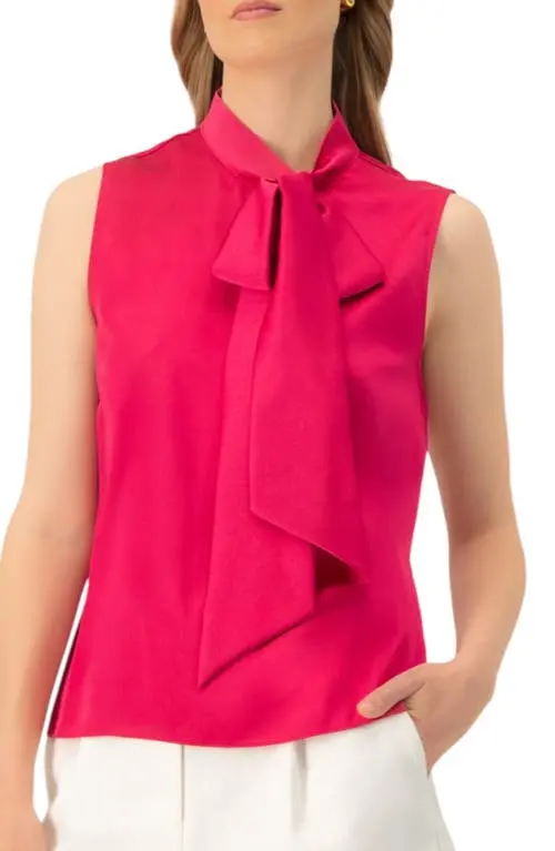 IVONNE Sleeveless Satin Tie Neck Blouse