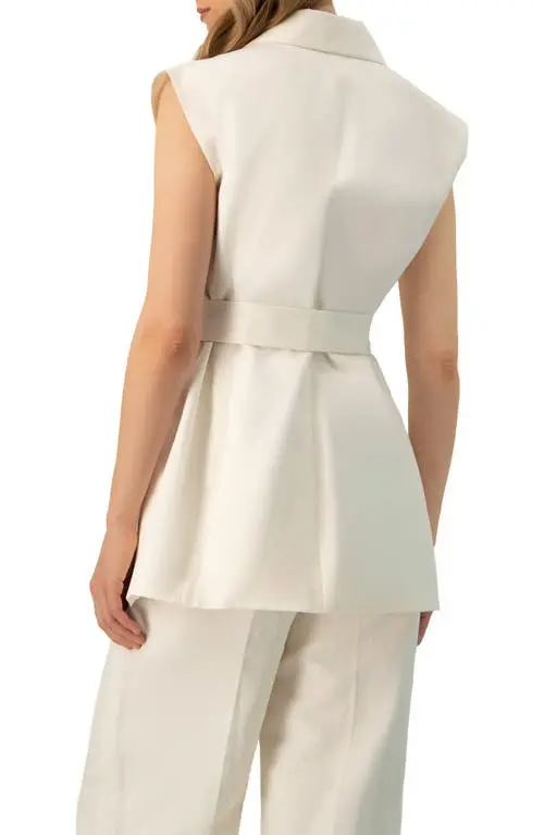 IVONNE Single-breasted Linen Vest With Tie - Ivory