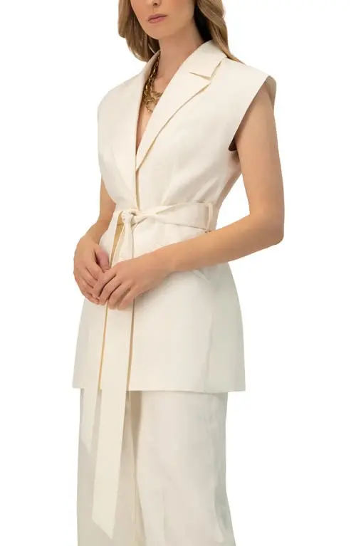 IVONNE Single-breasted Linen Vest With Tie - Ivory