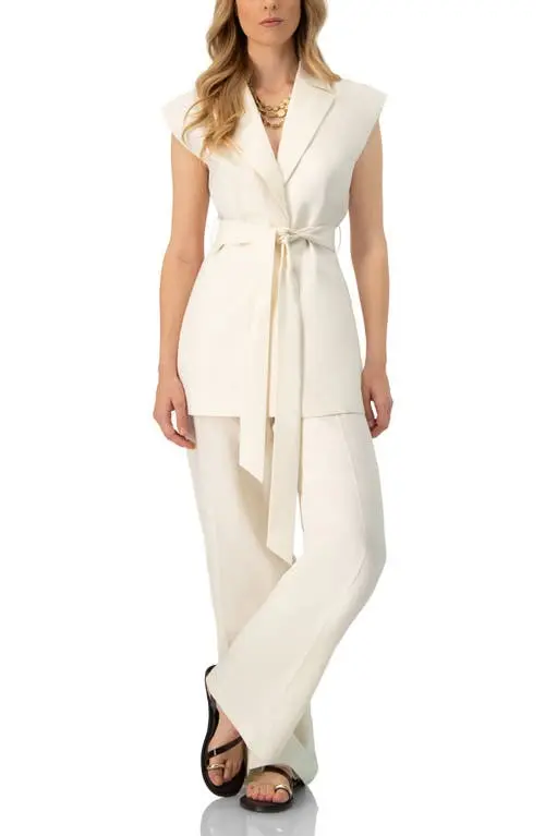 IVONNE Single-breasted Linen Vest With Tie - Ivory