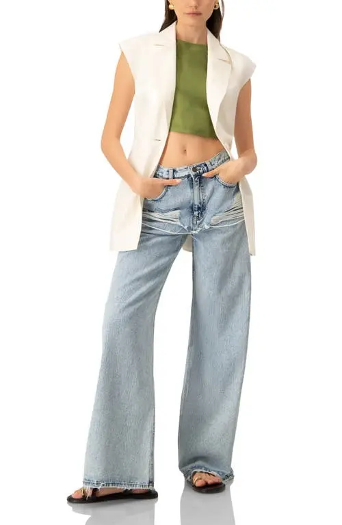 IVONNE Single-breasted Linen Vest With Tie - Ivory