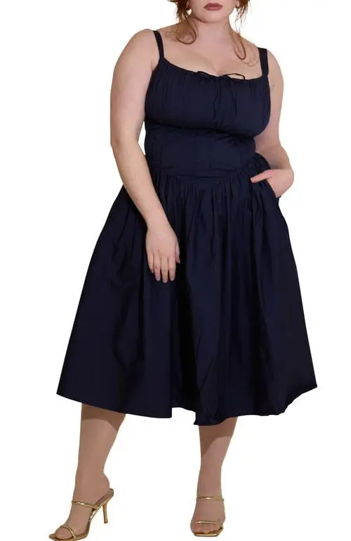 TAIDEUX Camille Fuller Bust Cotton Midi Corset Dress - Navy