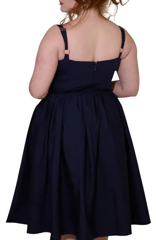 TAIDEUX Camille Fuller Bust Cotton Midi Corset Dress - Navy