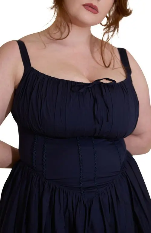 TAIDEUX Camille Fuller Bust Cotton Midi Corset Dress - Navy