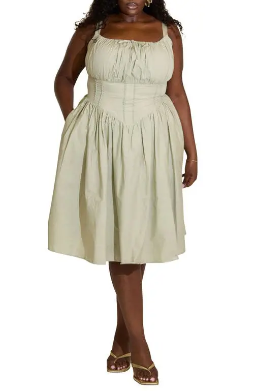 TAIDEUX Camille Fuller Bust Cotton Midi Corset Dress - Sage