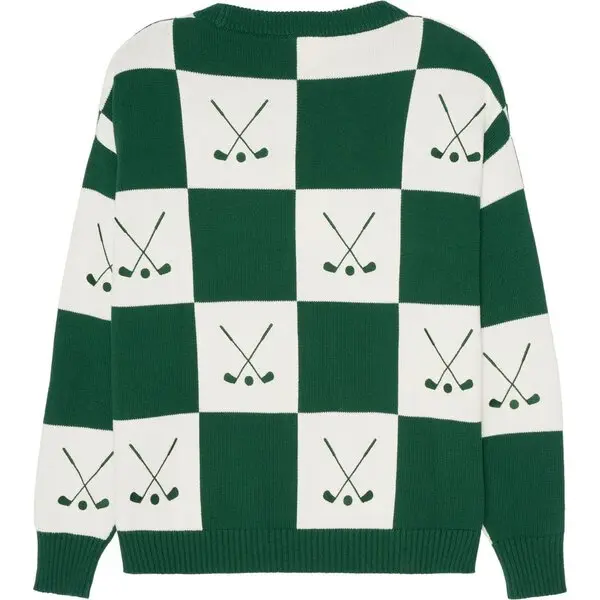 ELLSWORTH + IVEY Riley Crewneck Sweatercheckered Golf - Green/ivory