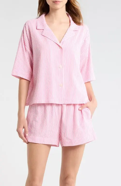 PAPINELLE Sabine Stripe Seersucker Pajamas - Pink Lemonade White Stripe