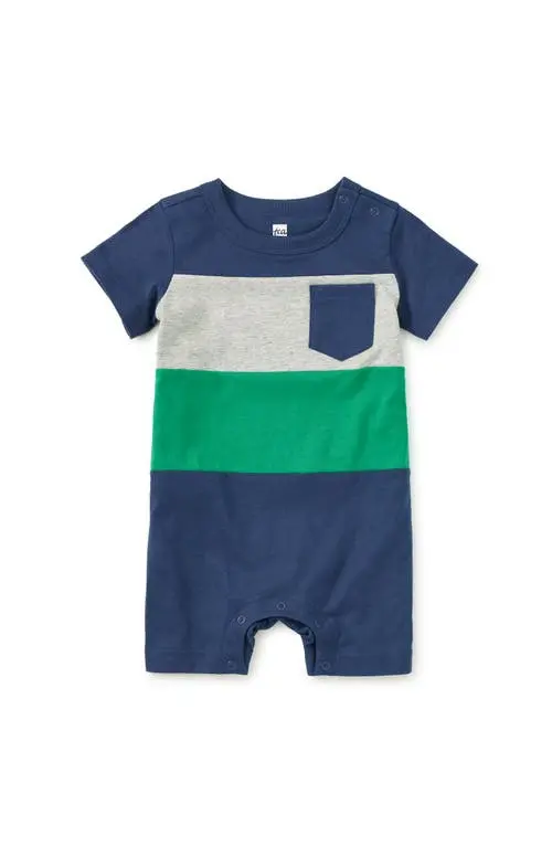 TEA COLLECTION Colorblock Baby Romper - Naval Blue