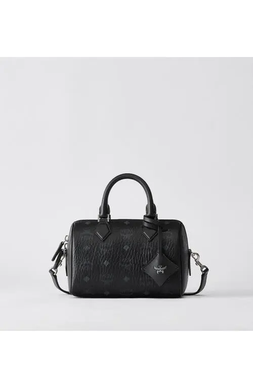 Mcm Ella Boston Bag In Maxi Visetos - Black