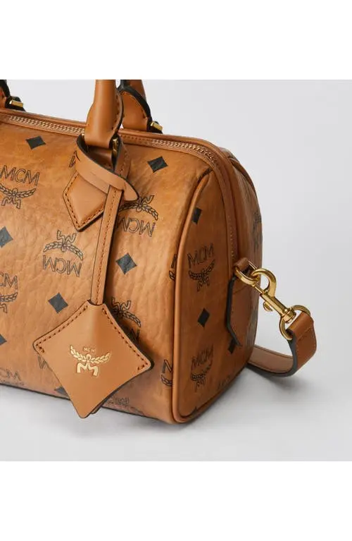 Mcm Ella Boston Bag In Maxi Visetos - Cognac
