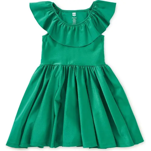 TEA COLLECTION Shiny Ruffle Neck Dress - Spinach