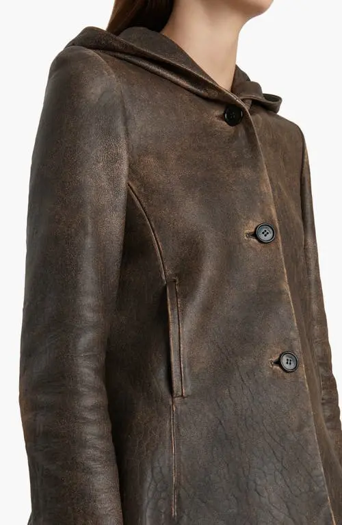 Khaite June Hooded Distressed Leather Jacket