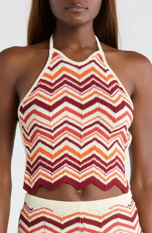 KULANI KINIS Chevron Knit Halter Crop Top - Toffee Twist
