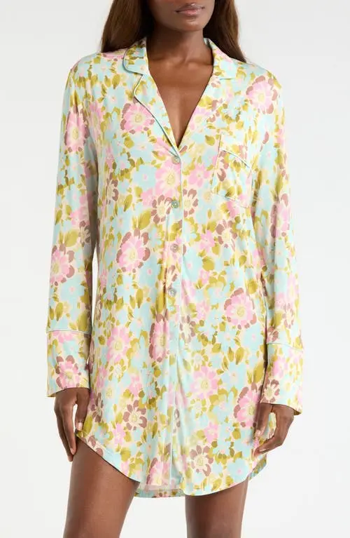 KILO BRAVA Print Long Sleeve Sleep Shirt - Painted Blooms