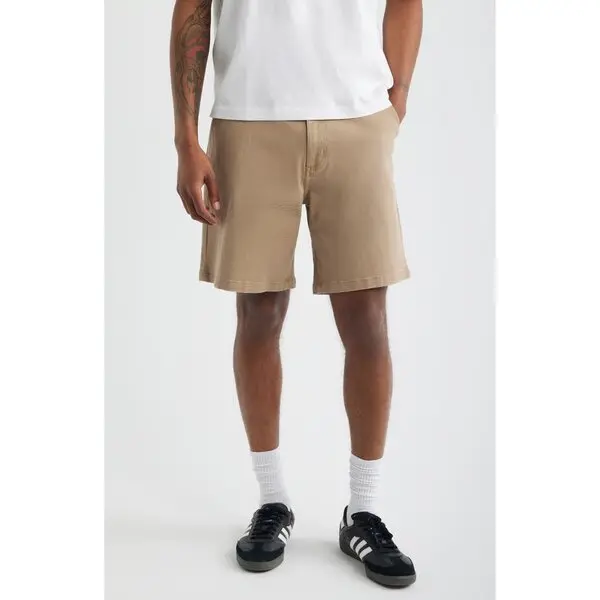 SANTO STUDIO Del Mar Flat Front Stretch Twill Chino Shorts - Tan