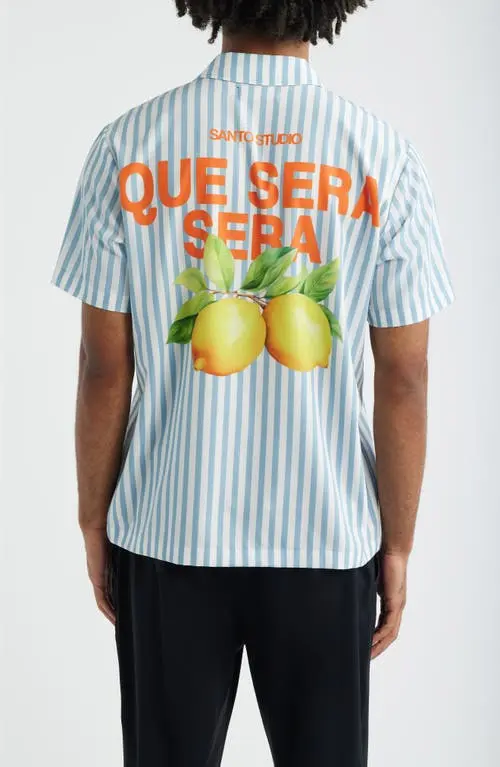 SANTO STUDIO Que Sera Sera Stripe Short Sleeve Cotton Button-up Shirtryan Sheckler Edition