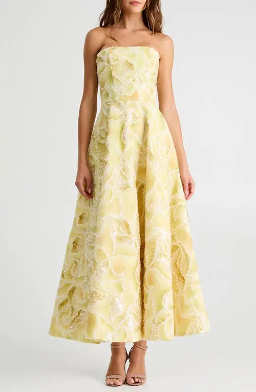 HELSI Vivian Sequin Floral Strapless Gown - Canary