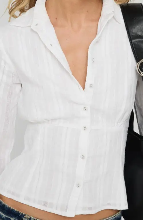 Princess Polly Textured Organic Cotton Button-up Shirt