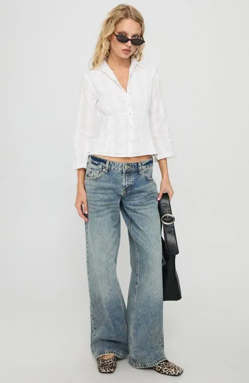 Princess Polly Textured Organic Cotton Button-up Shirt