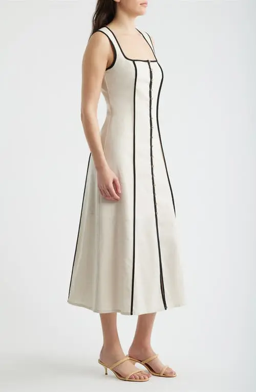 ZOE AND CLAIRE Contrast Piping Square Neck Midi Dress