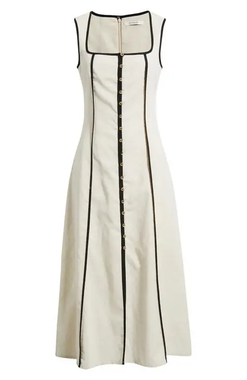 ZOE AND CLAIRE Contrast Piping Square Neck Midi Dress