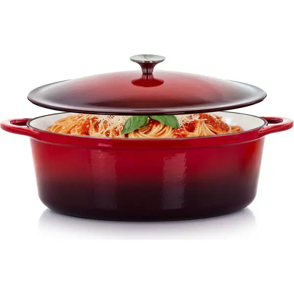 MEGACHEF 7 Quarts Oval Enameled Cast Iron Casserole - Red