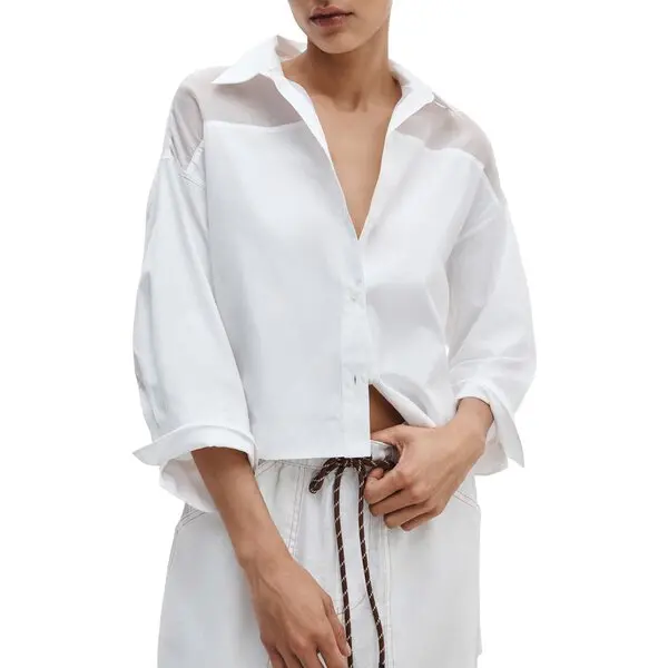 Rag & Bone Elly Crop Button-up Shirt - White