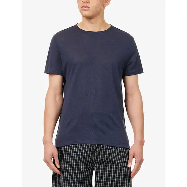 Derek Rose Jordan Short-sleeve Linen T-shirt - Navy