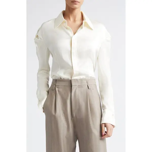 Victoria Beckham Twisted Shoulder Satin Button-up Shirt