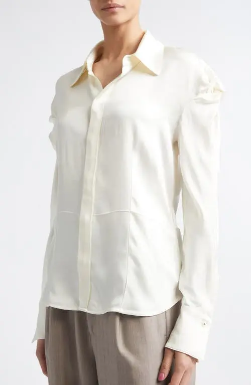 Victoria Beckham Twisted Shoulder Satin Button-up Shirt