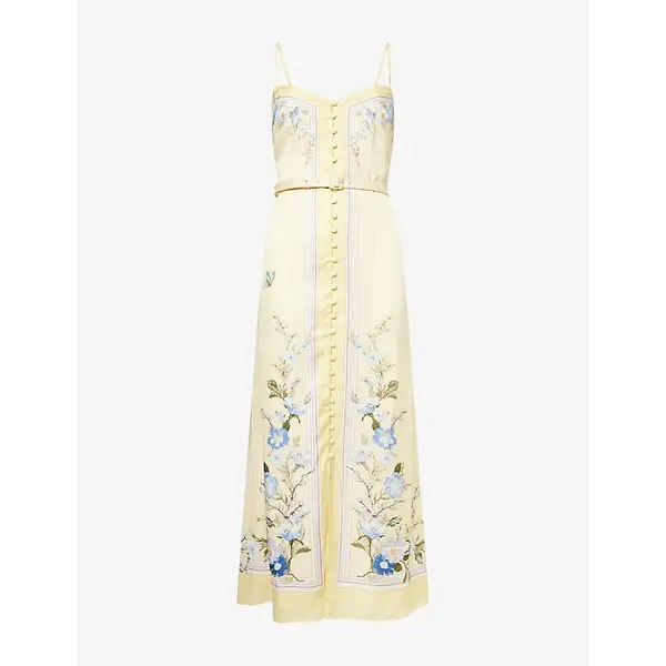 SELF-PORTRAIT Floral-print Belted Woven Midi Dress