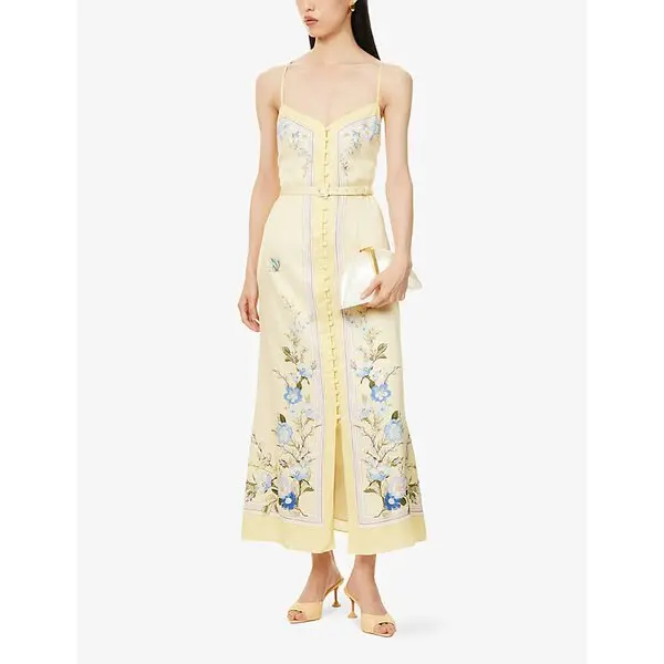 SELF-PORTRAIT Floral-print Belted Woven Midi Dress